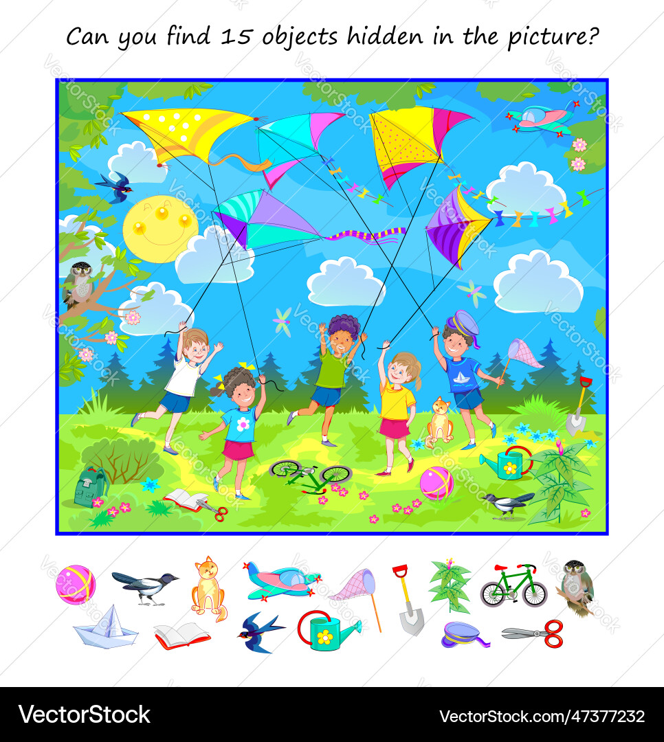 Can you find 15 objects hidden in the picture Vector Image