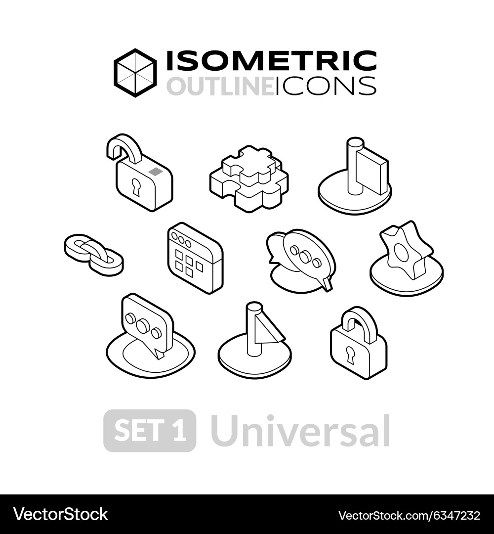 Isometric outline icons set 1 Royalty Free Vector Image