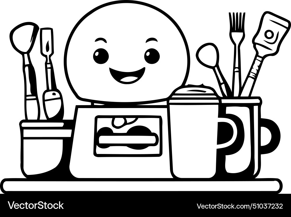 Kitchen utensils and dishware cute cartoon Vector Image