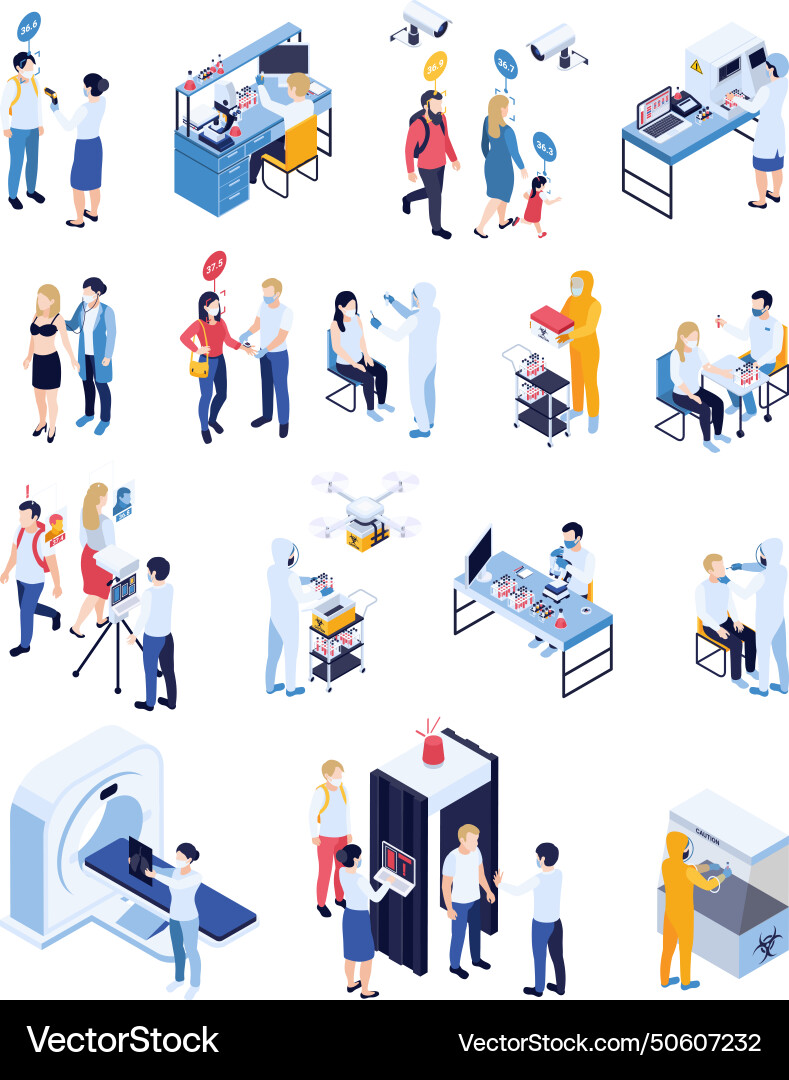Medical testing isometric set Royalty Free Vector Image