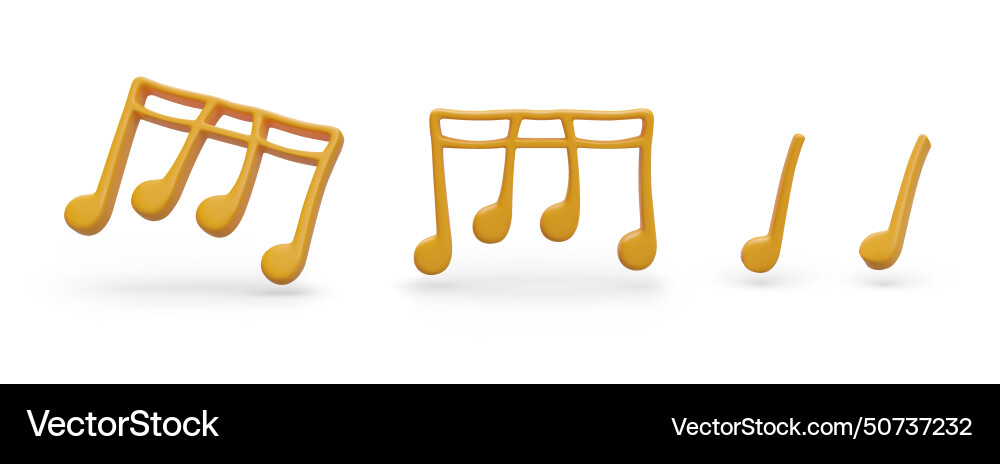 Quarter note and 4 sixteenth notes set of golden Vector Image