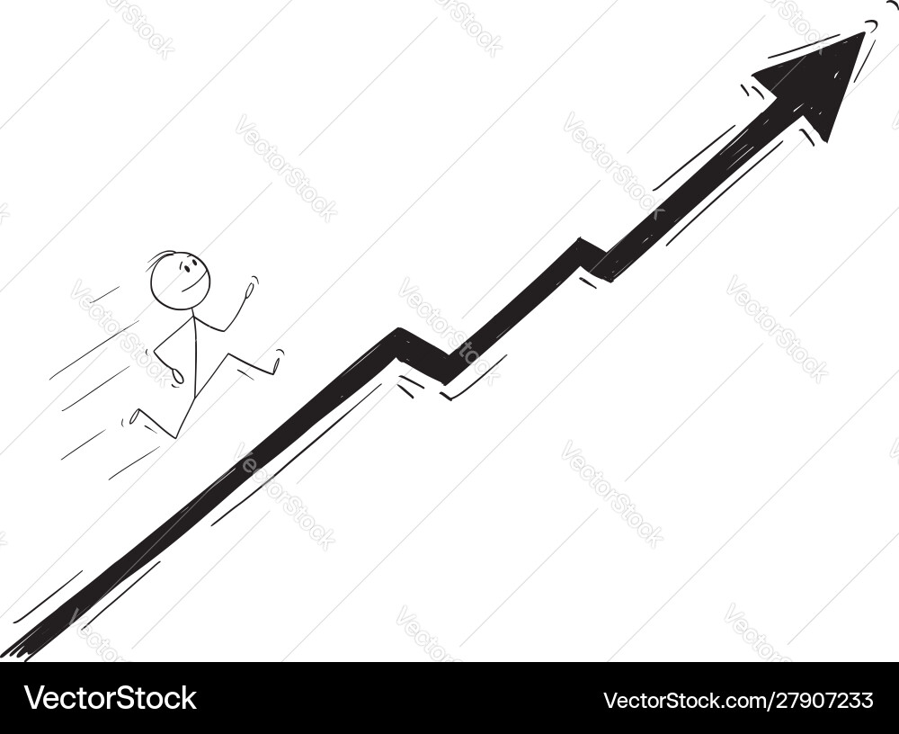 Cartoon businessman running up chart Royalty Free Vector