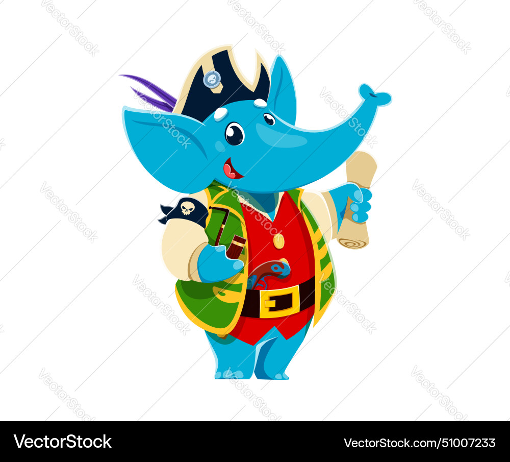 Cartoon funny elephant captain with treasure map Vector Image
