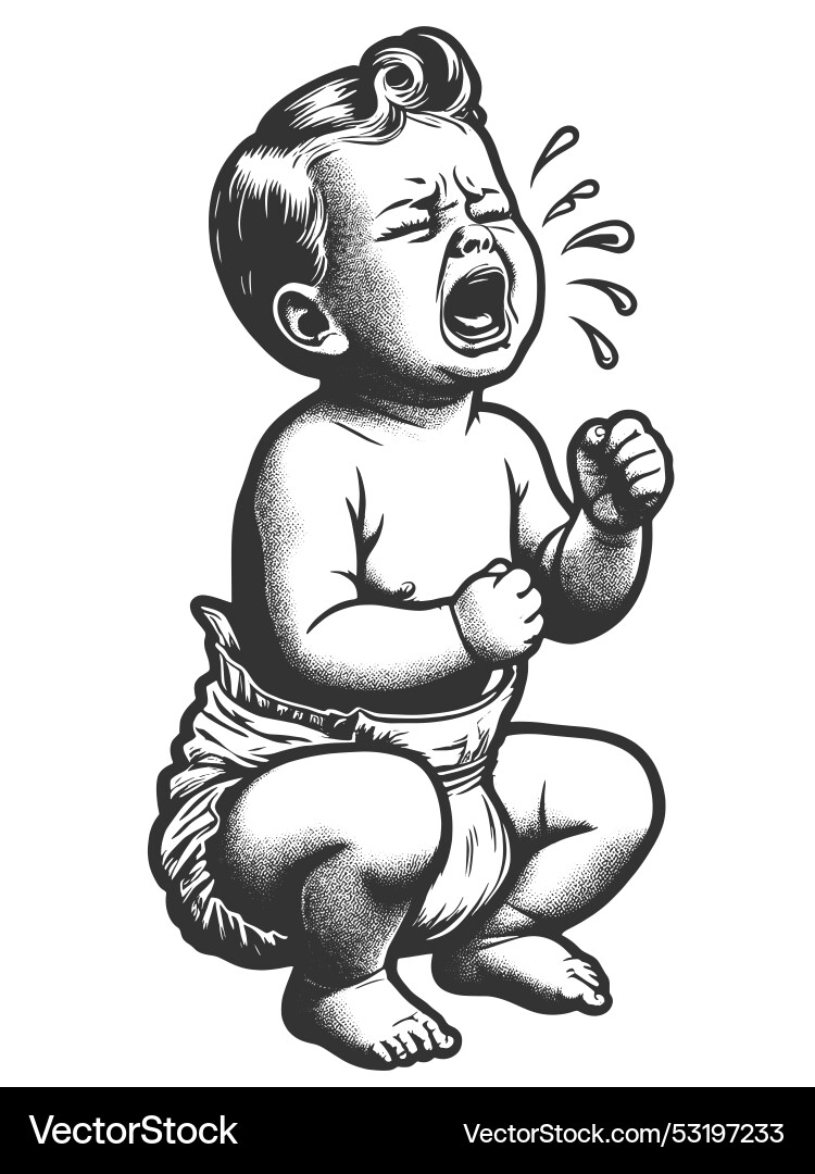 Crying baby diaper engraving Royalty Free Vector Image