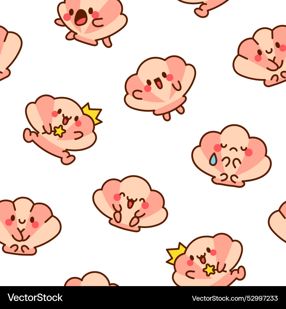 Cute seashell with smiling face seamless pattern Vector Image