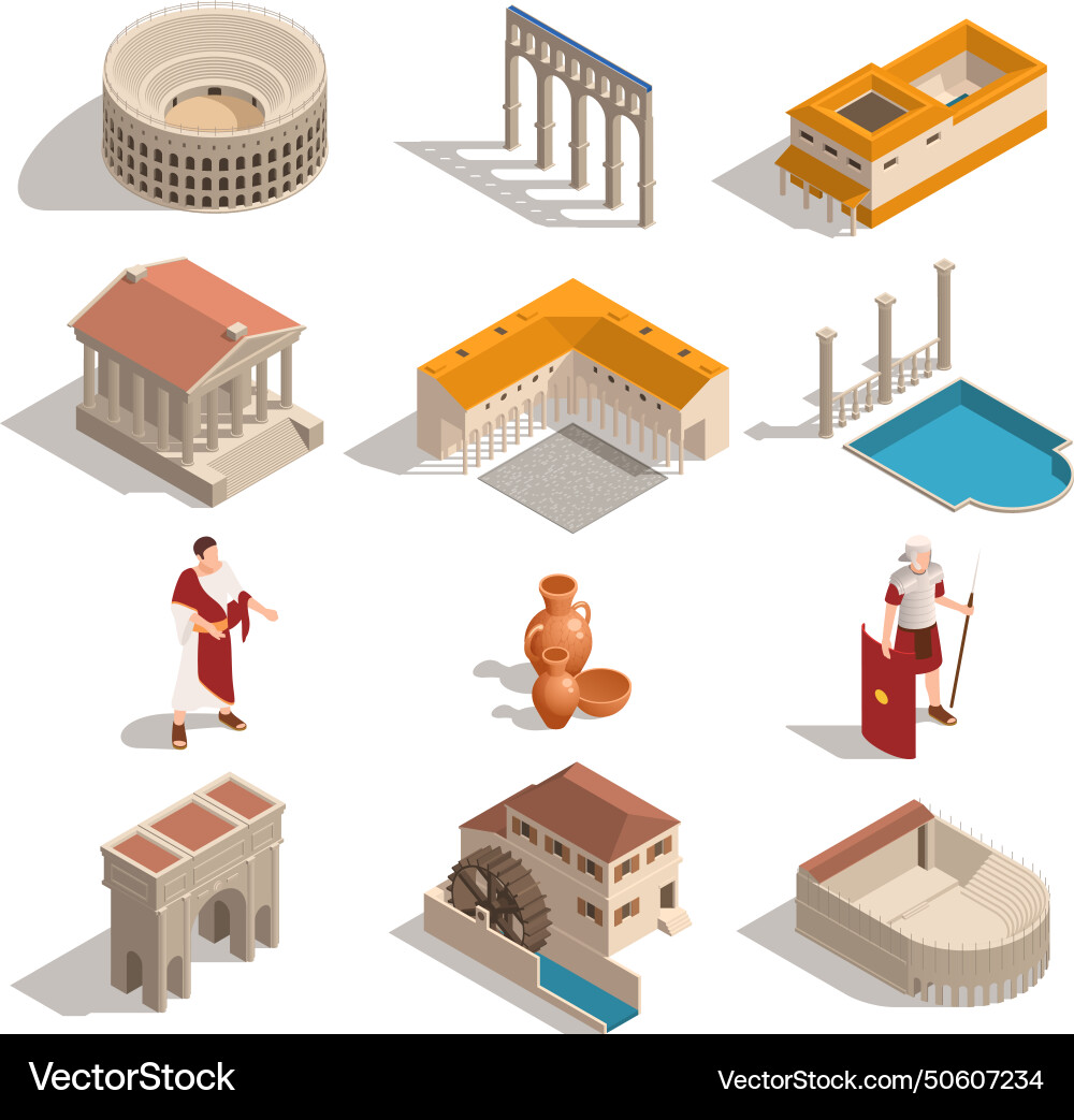 Ancient rome isometric set Royalty Free Vector Image