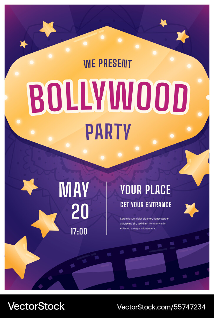 Bollywood party poster template Royalty Free Vector Image