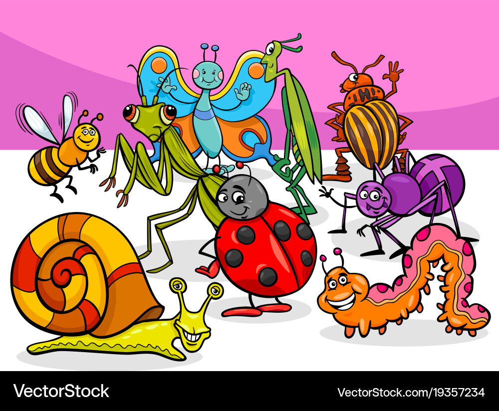 Cartoon insects and bugs characters group Vector Image