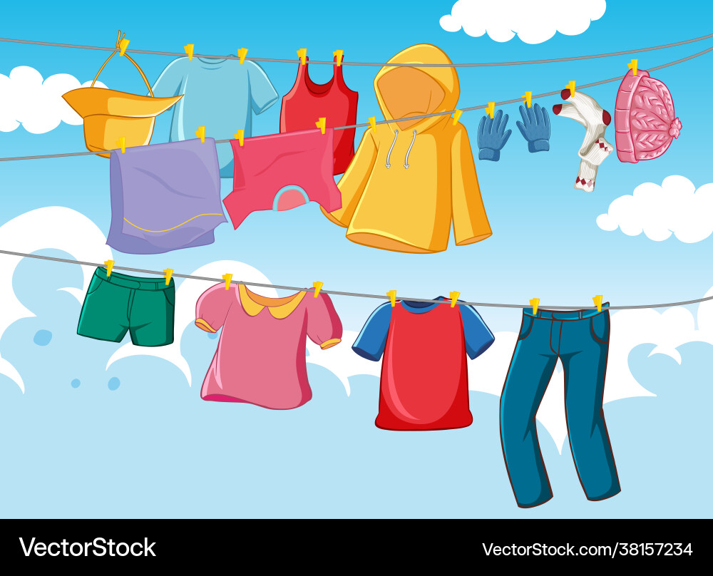 Cloyhes drying outdoor scene Royalty Free Vector Image