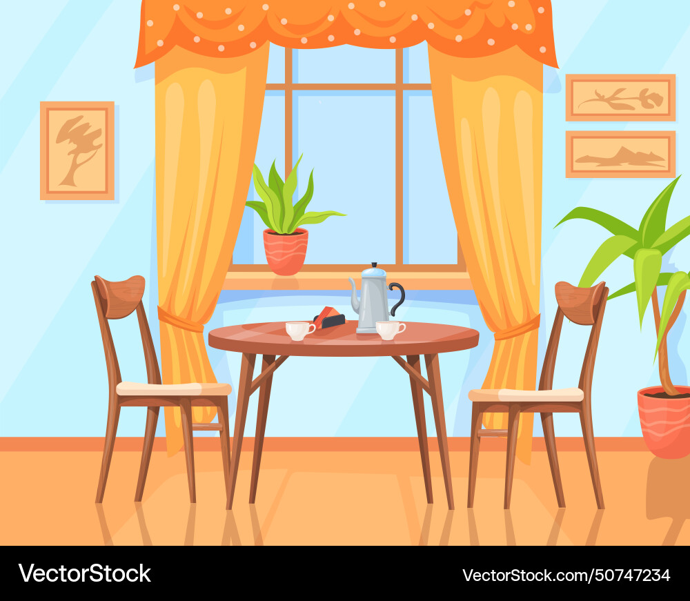 Dinning room interior wooden dining table Vector Image