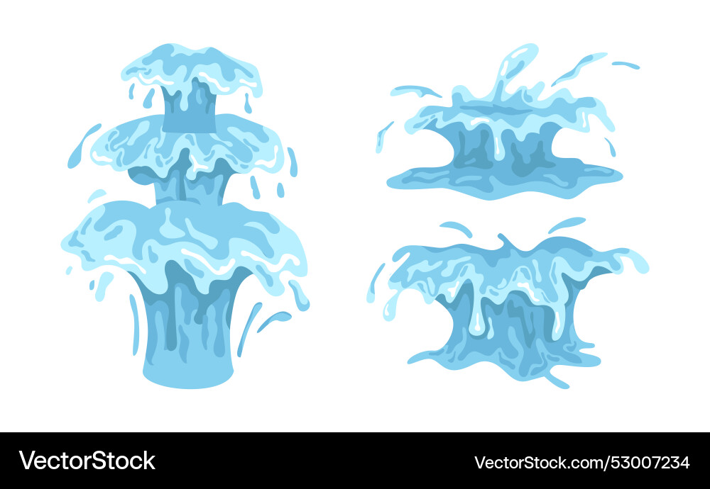 Fountain water splashes wave spill with drops Vector Image