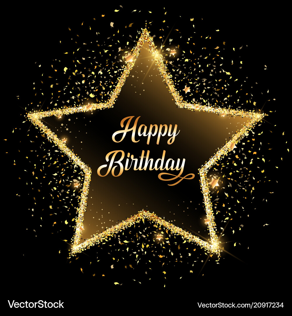 Gold Glitter Birthday Star Confetti Background Vector Image