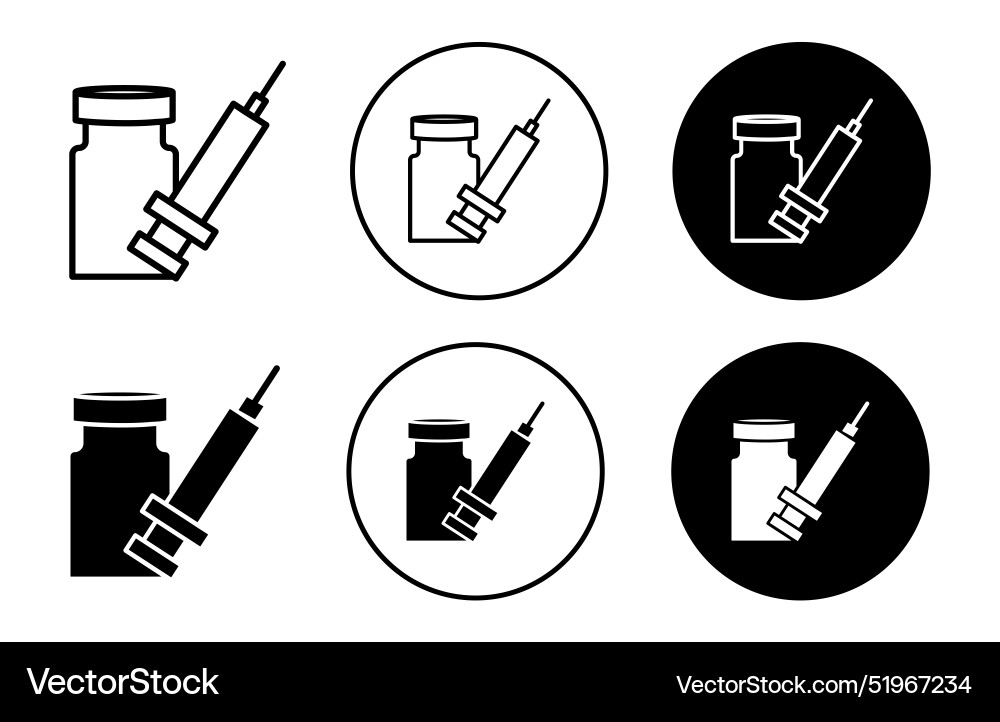 Insulin injecting outline line icon set sign Vector Image