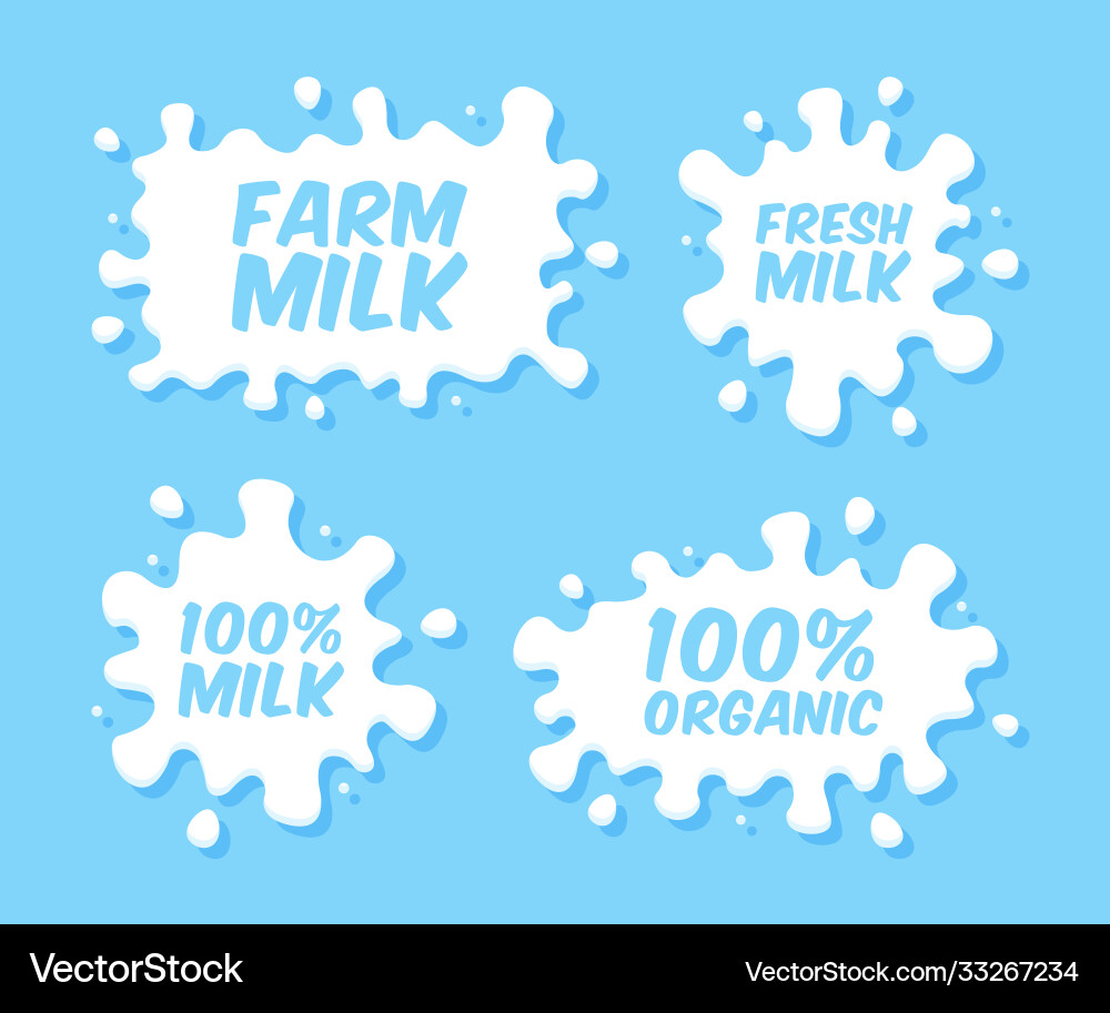 Milk emblems and dairy labels with splashes Vector Image