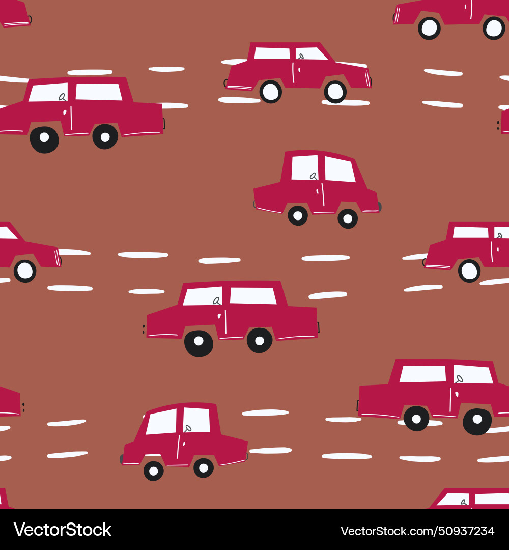 Seamless pattern with cute car on color background