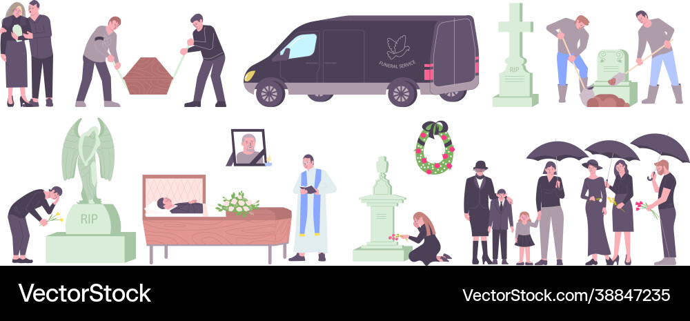 Funeral service set Royalty Free Vector Image - VectorStock
