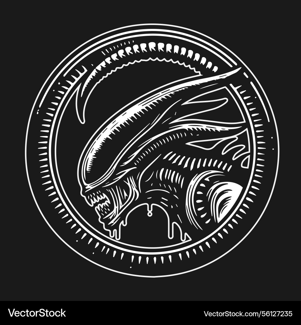 Monster alien xenomorph in ring black and white Vector Image