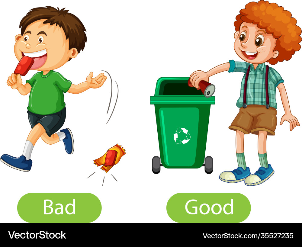 Opposite words with bad and good Royalty Free Vector Image