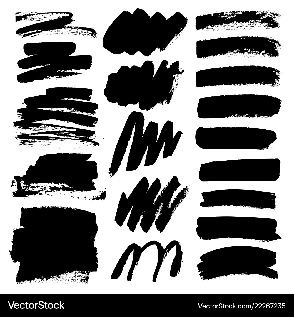 Set of brush stroke black ink grunge Royalty Free Vector