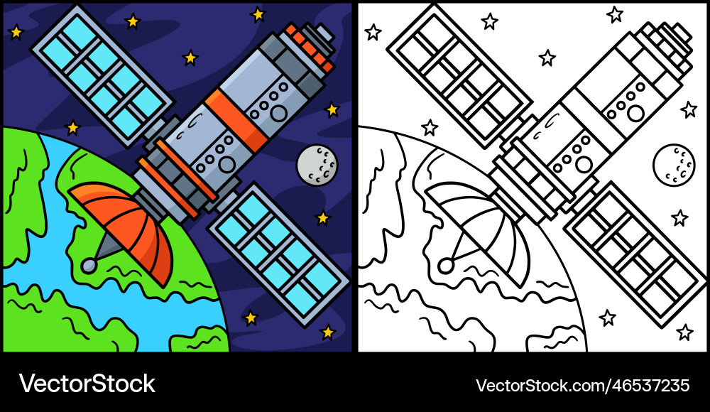 Space satellite coloring page colored Royalty Free Vector