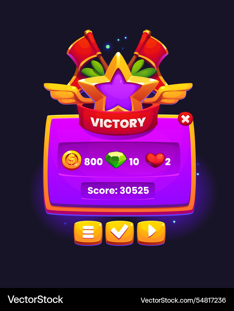 Victory game frame banner or popup menu window Vector Image