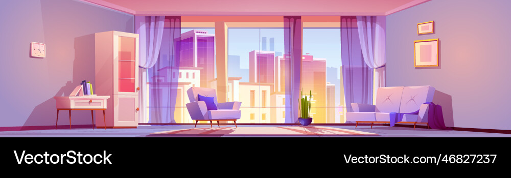Living room interior with panoramic window Vector Image