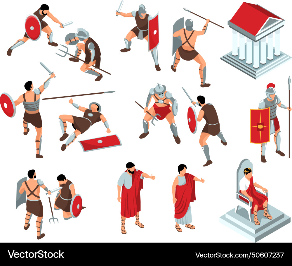 Rome gladiators icon set Royalty Free Vector Image