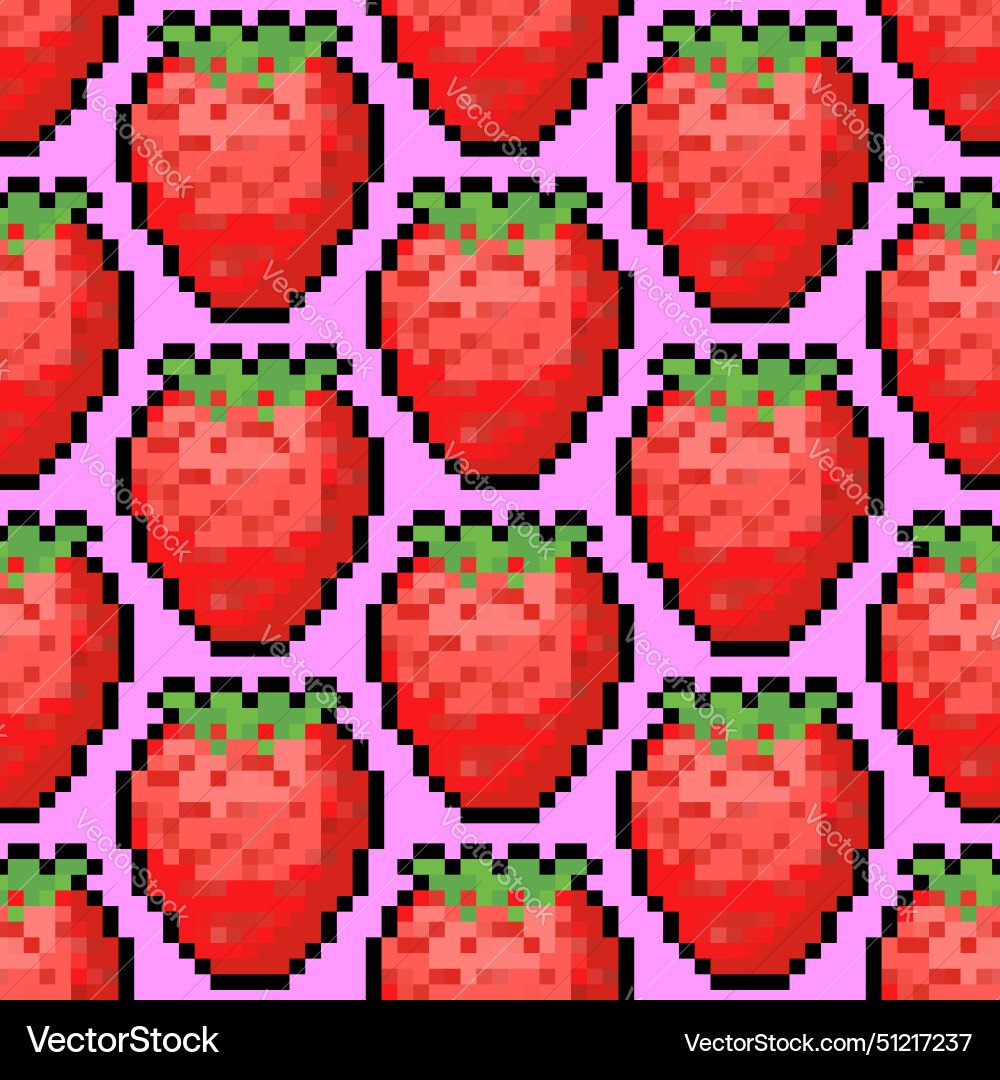 Strawberry pixel art pattern seamless 8 bit red Vector Image Strawberry pixel art pattern seamless 8 bit red Vector Image