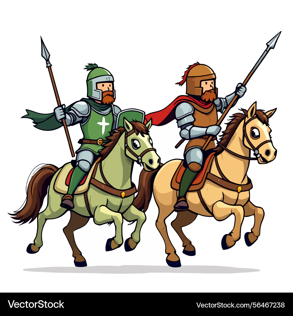 Ai-generated two medieval knights riding horses Vector Image
