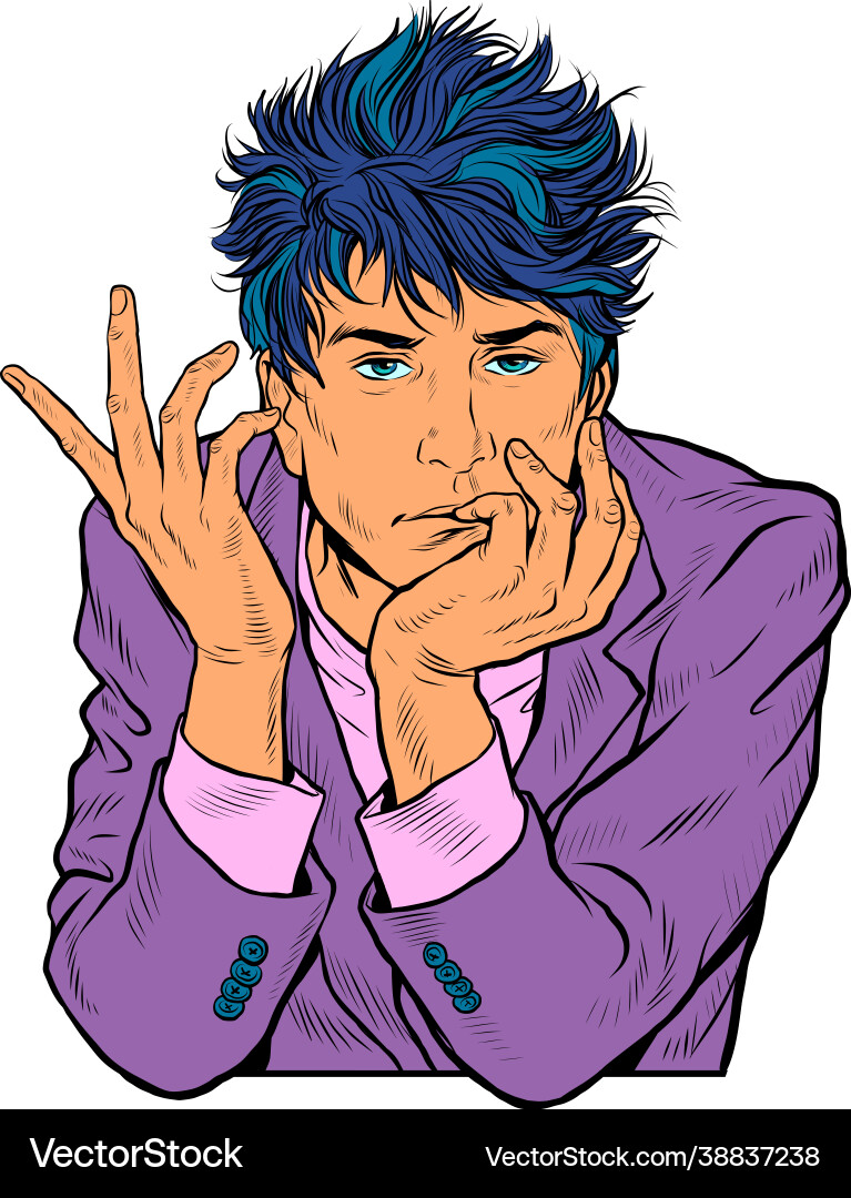 Brooding handsome young man fashionable hairstyle Vector Image