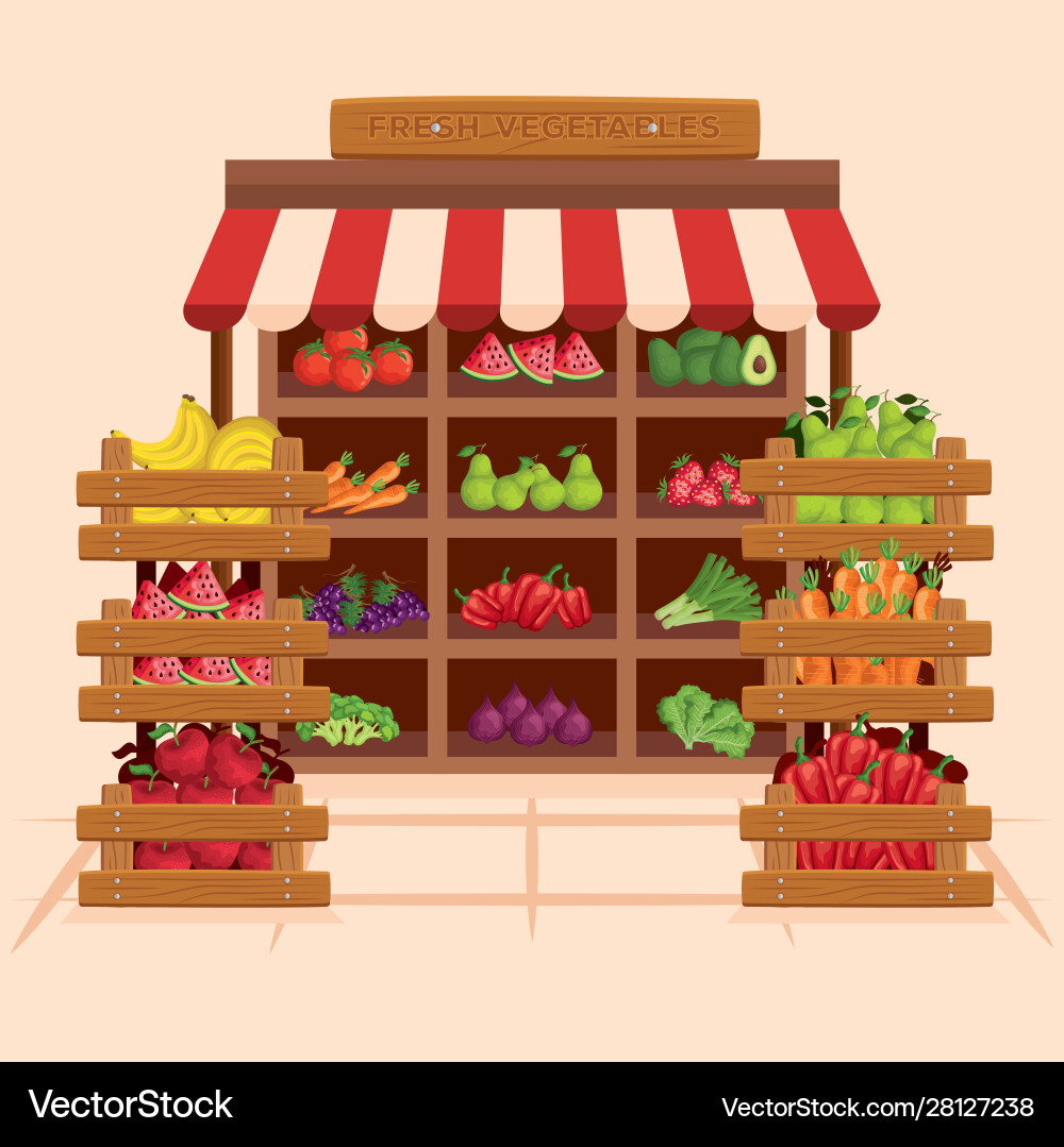 Fruits and vegetables shop design Royalty Free Vector Image