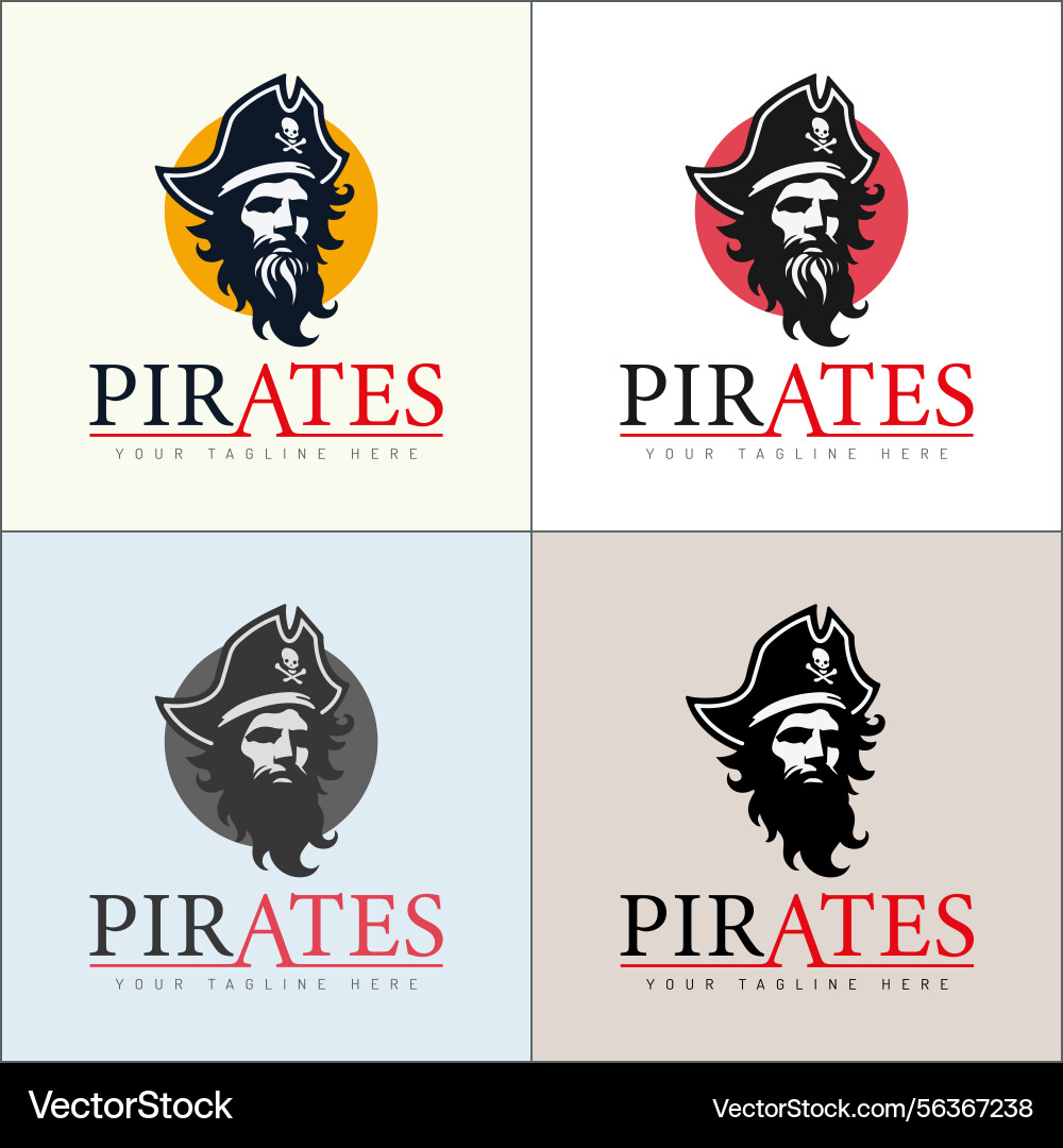 Pirates face head logo set silhouette template Vector Image