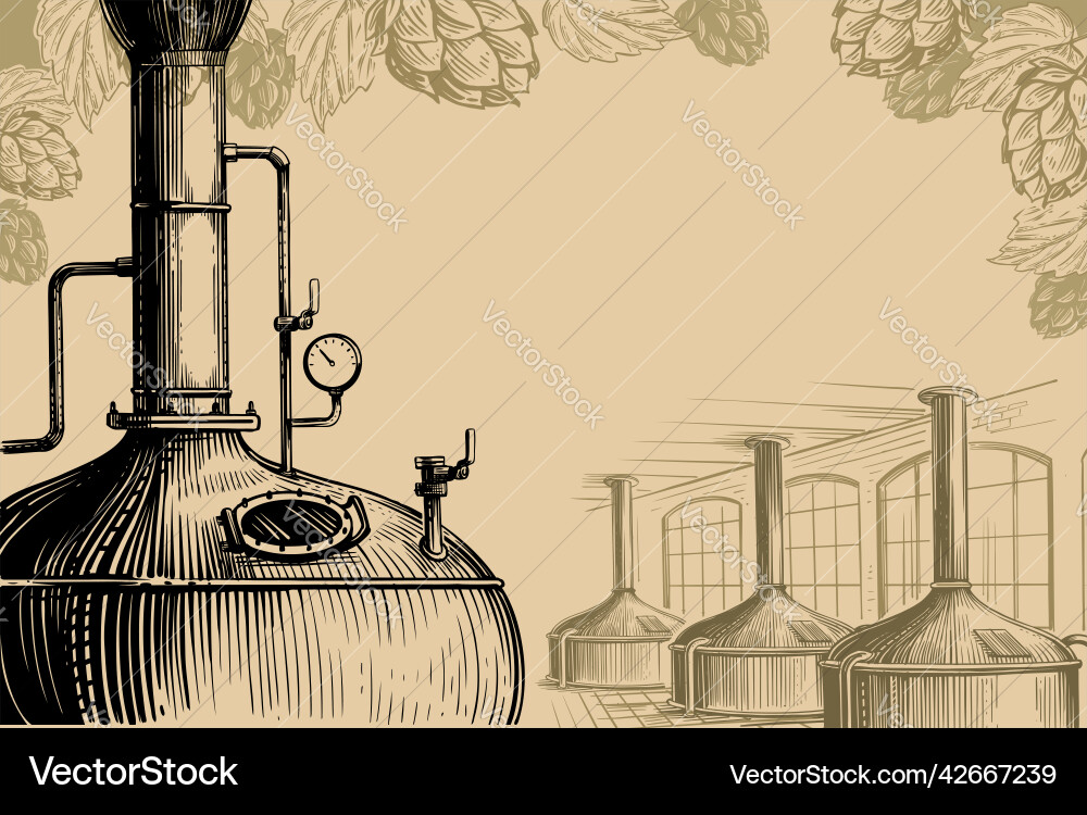 Beer brewery tanks interior brewing process Vector Image