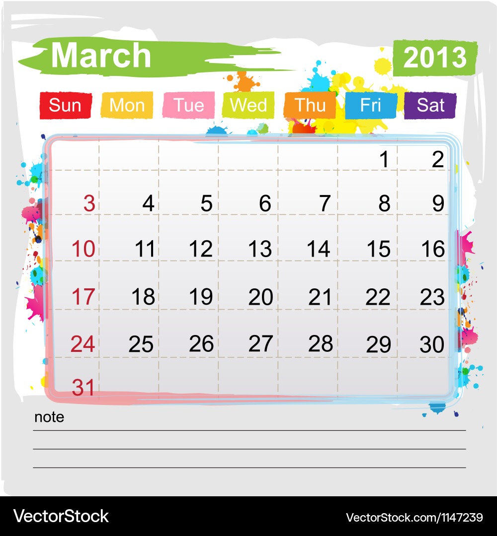 Calendar march 2013 Royalty Free Vector Image - VectorStock