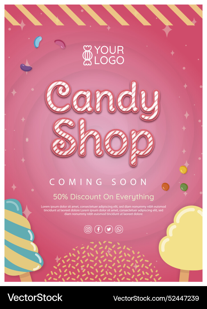 Candy shop poster template Royalty Free Vector Image