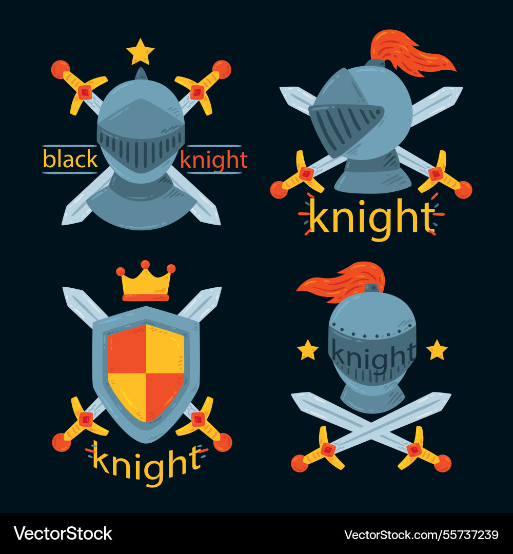 Cartoonish emblems of knights Royalty Free Vector Image