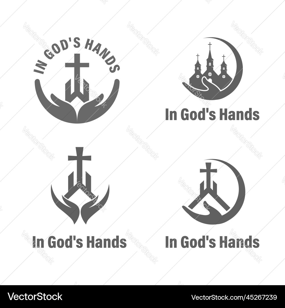 Church logo design with hand Royalty Free Vector Image