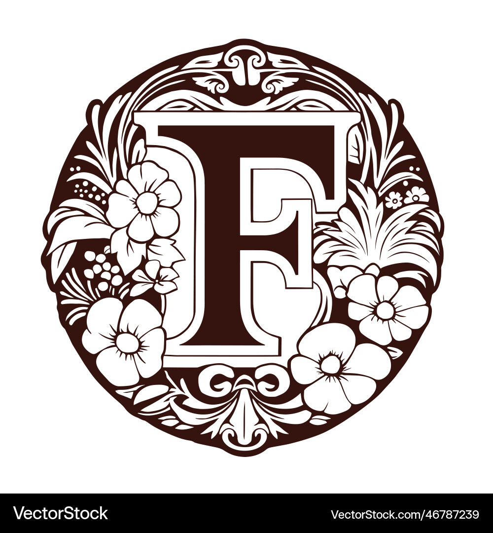 Floral F Monogram Vintage Initial Royalty Free Vector Image