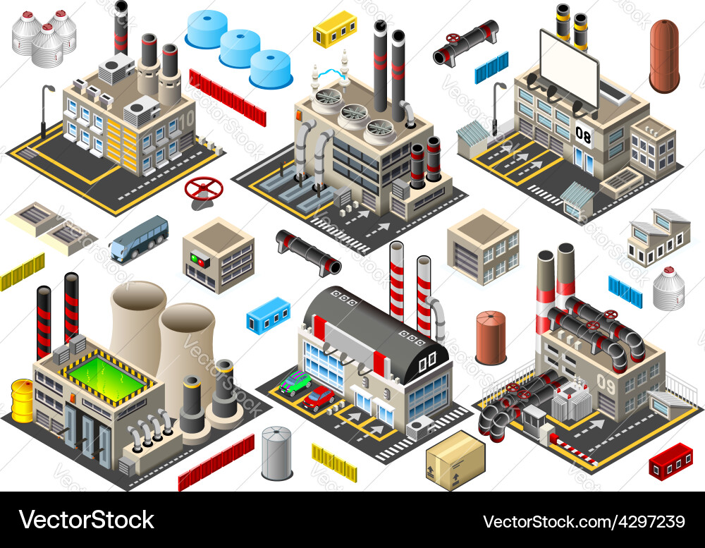 Isometric building factory set Royalty Free Vector Image
