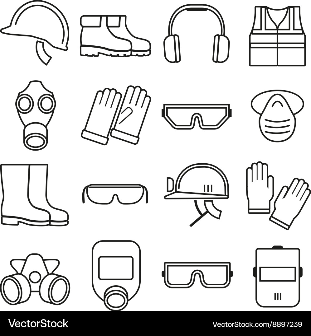 Linear job safety equipment icons set Royalty Free Vector