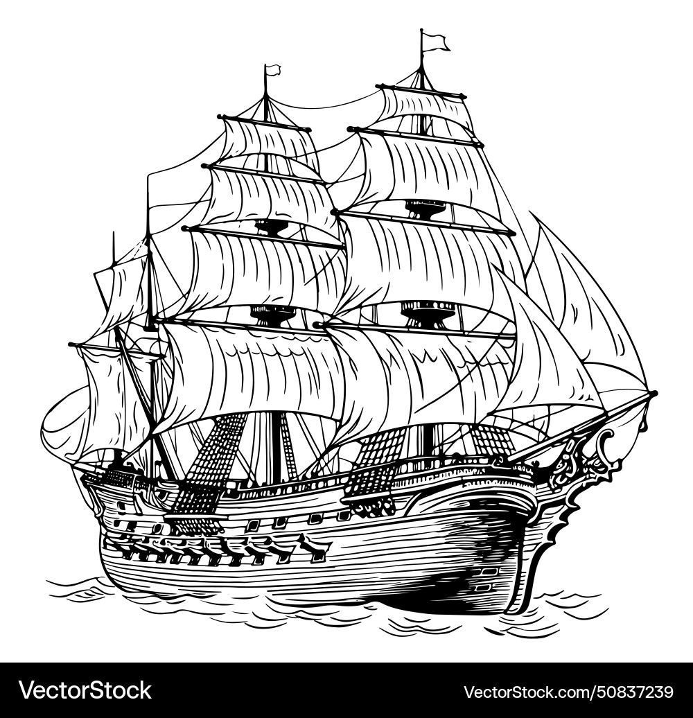 Pirate ship sailboat retro sketch Royalty Free Vector Image
