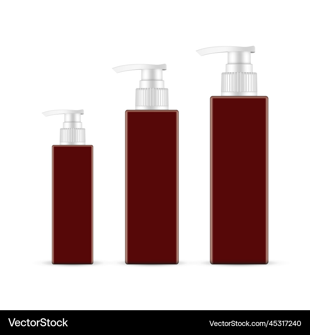 Amber rectangular plastic pump bottles mockup Vector Image