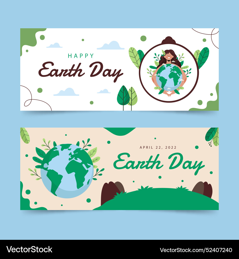 Flat earth day horizontal banners set Royalty Free Vector