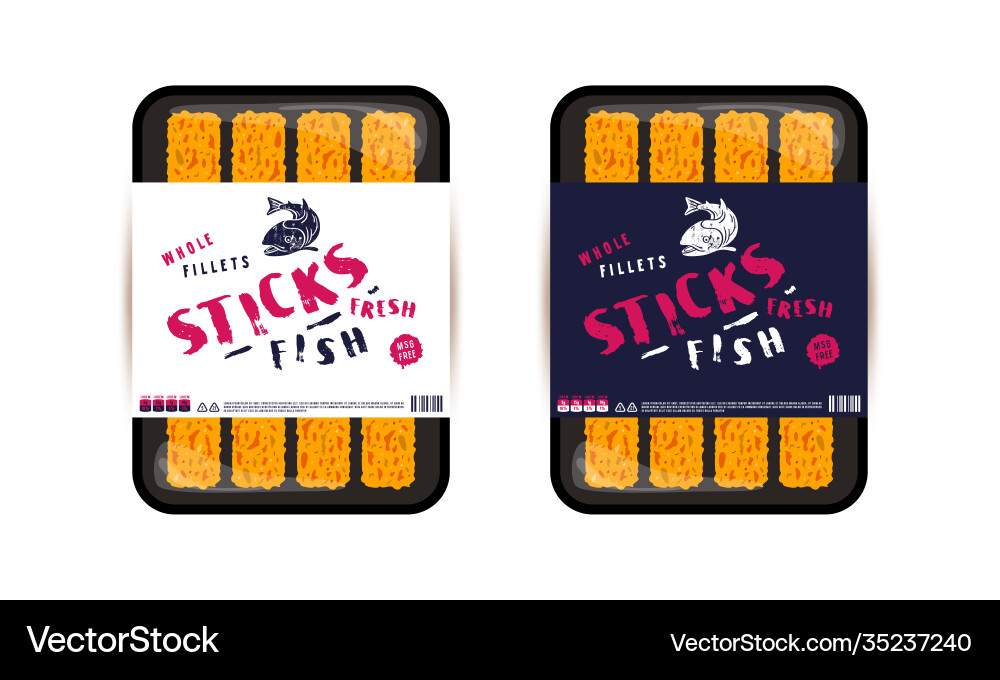 Label design for packaging fish sticks Royalty Free Vector