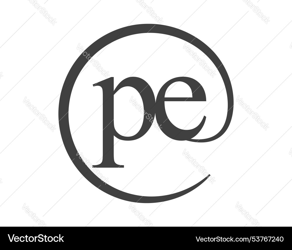 Pe logo from two letter with circle shape email Vector Image