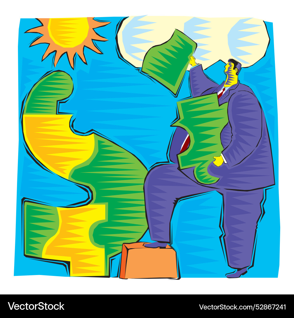 Businessman making money day by building Vector Image