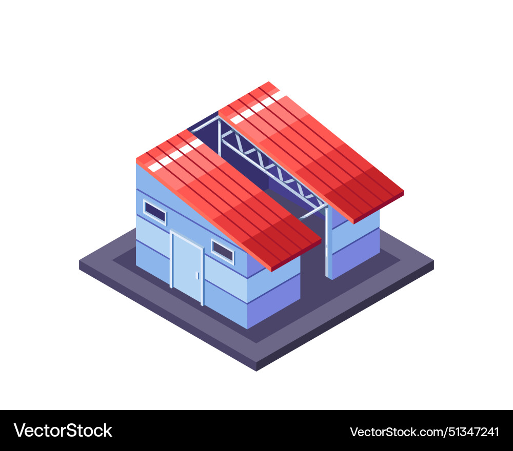 Isometric warehouse building featuring metal Vector Image
