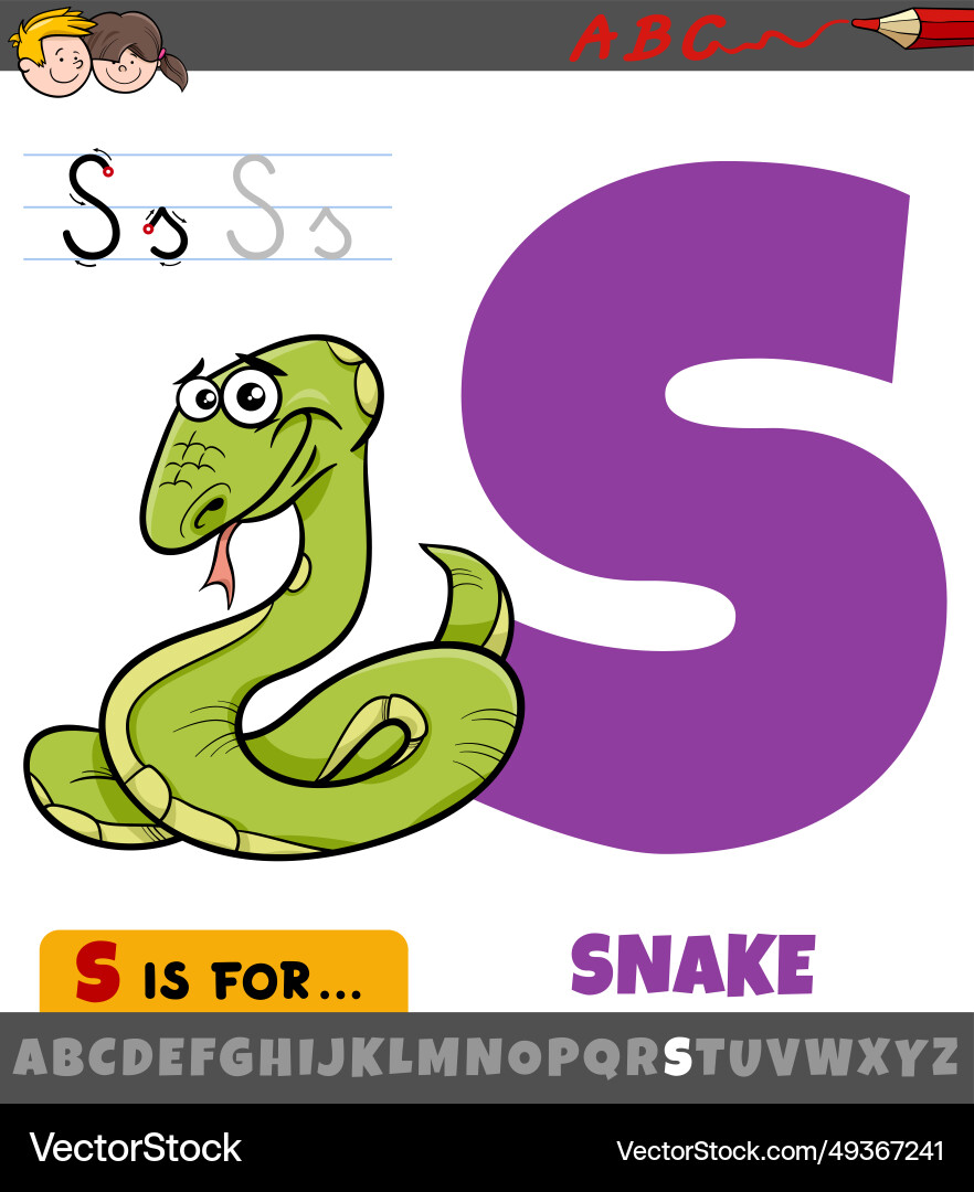 Letter s worksheet with cartoon snake animal Vector Image