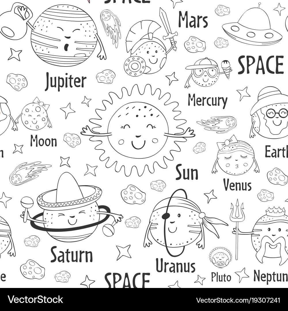 Seamless pattern black and white solar system Vector Image