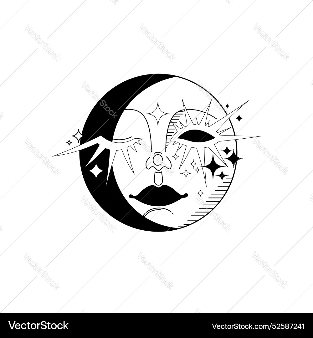 Stylized Moon Face - Celestial Art Royalty Free Vector Image